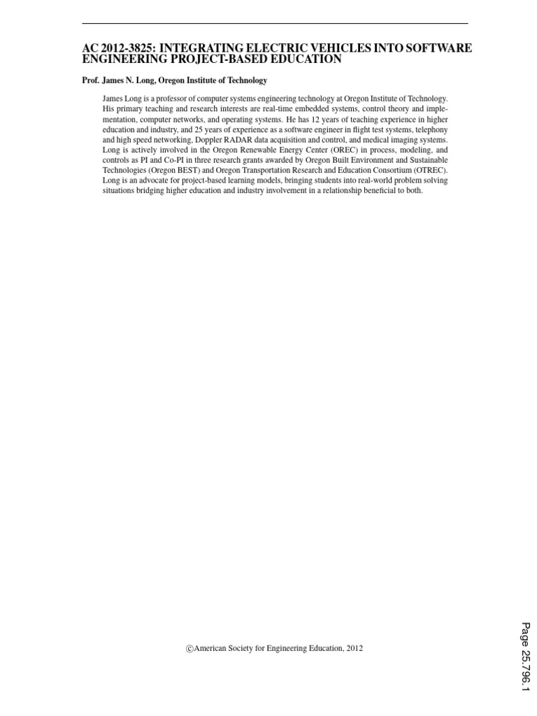 Integrating Electric Vehicles Into Software Engineering Project Based Education | PDF