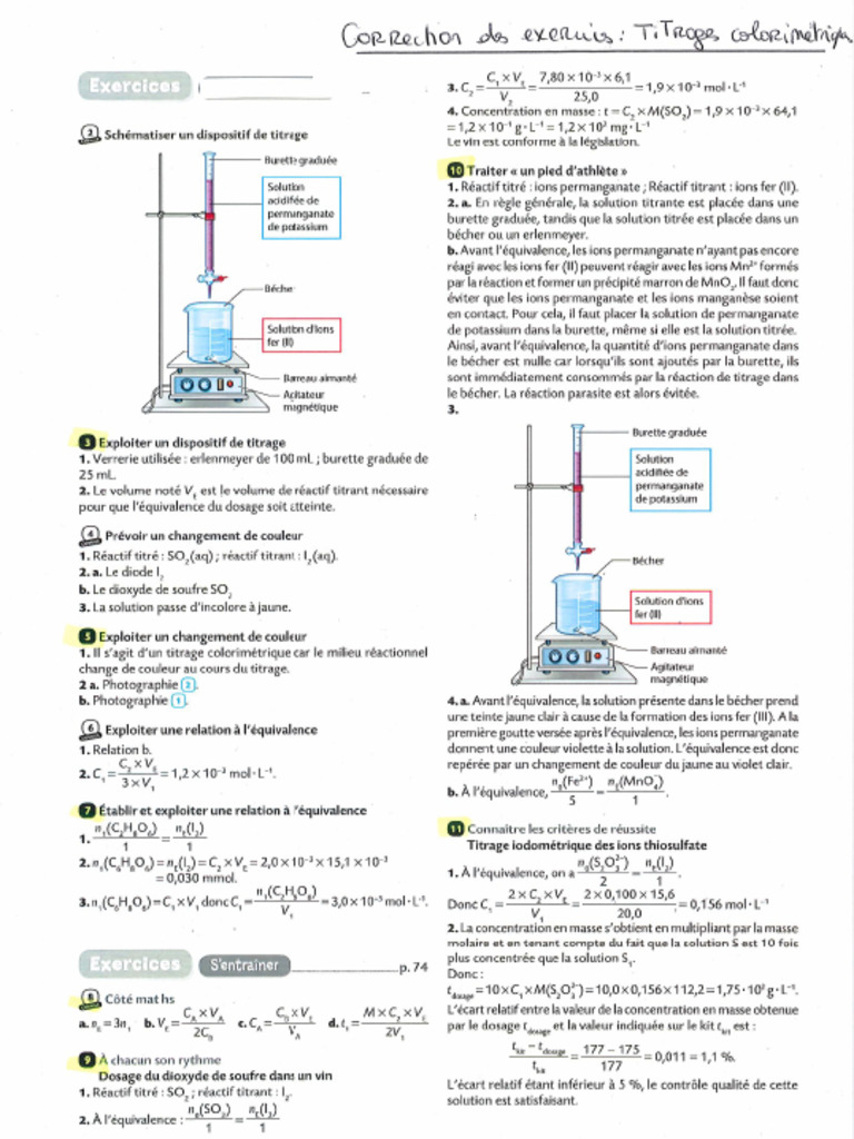 Correction Exercices - Titrage Colorimetrique | PDF