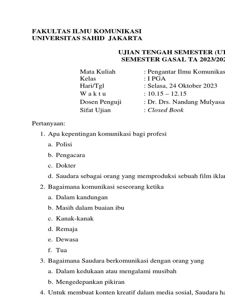 Soal Uts - Pik 1pga | PDF