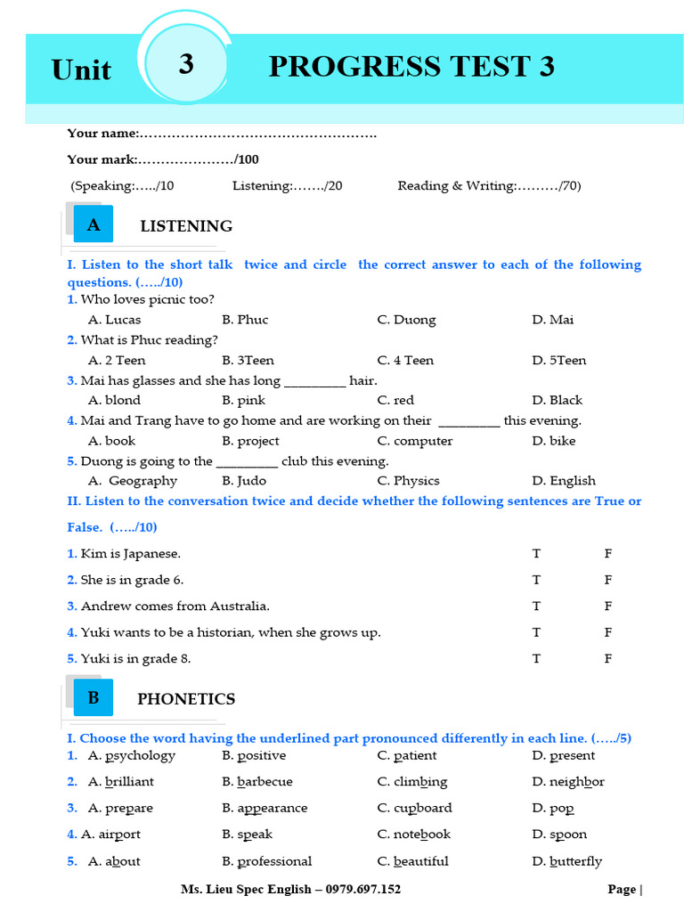 Progress Test - Unit 3 | PDF