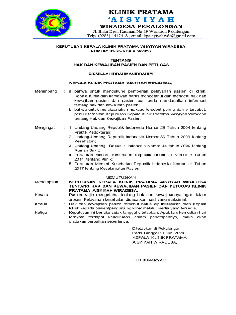 Hak dan Kewajiban di Klinik Aisyiyah | PDF