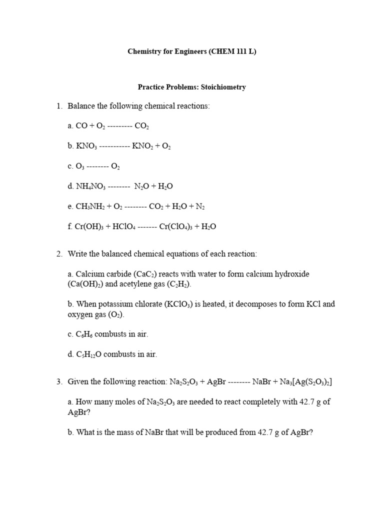 Chemistry For Engineers Stoichiometry | PDF