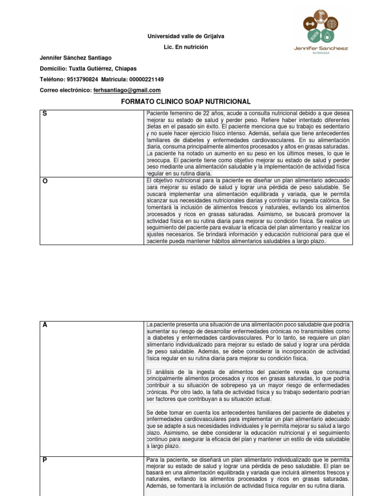 Formato Soap Nutricional | PDF | Nutrición | Dieta y nutrición