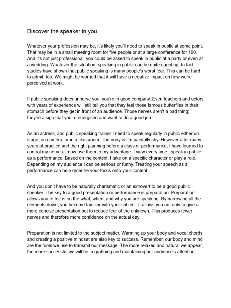 Public Speaking Lesson 1 & 2 | PDF