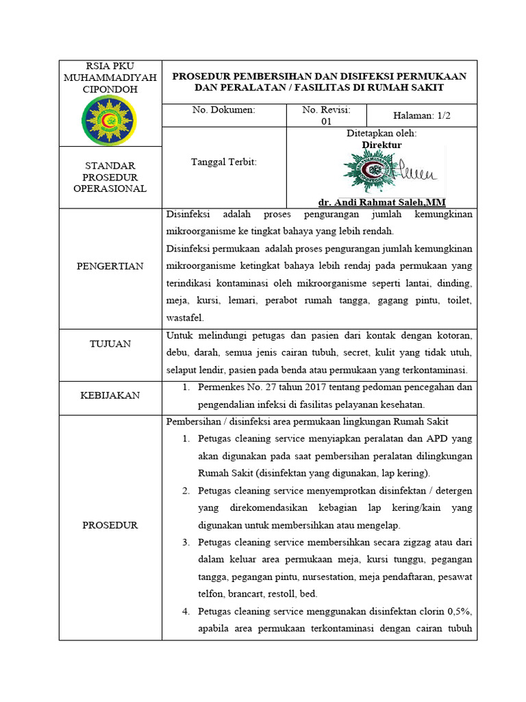 5.a SPO Prosedur Pembersihan Dan Disinfeksi Permukaan Dan Lingkungan ...