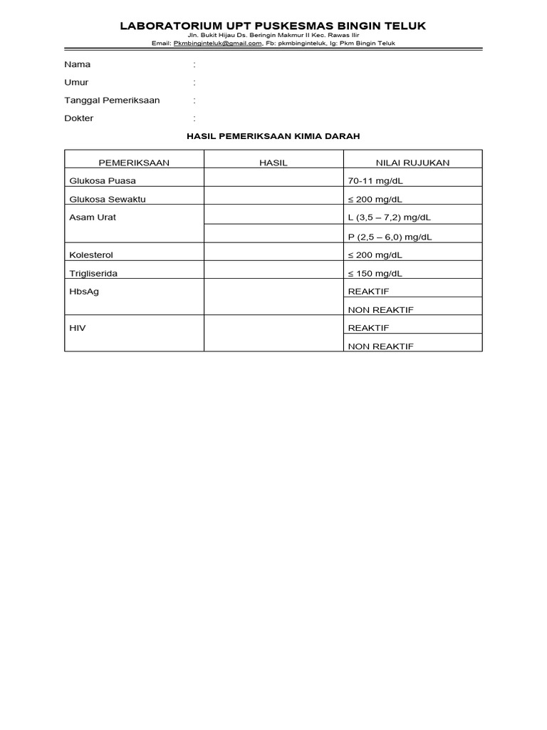Formulir Hasil Lab | PDF