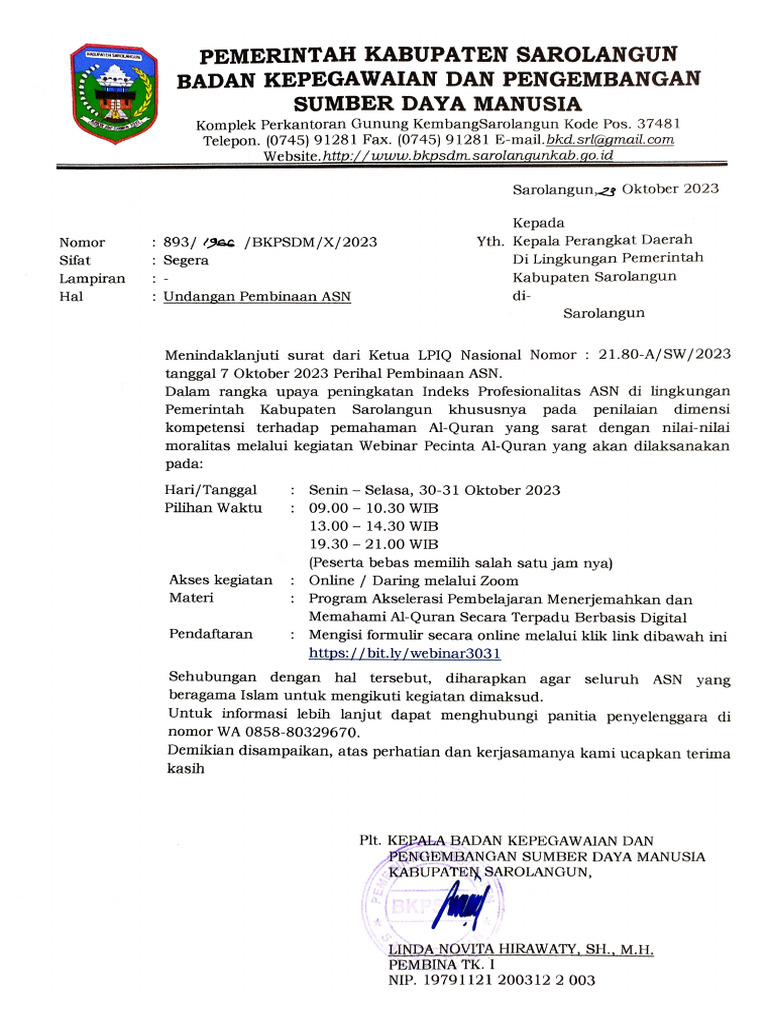 Undangan Pembinaan Asn | PDF