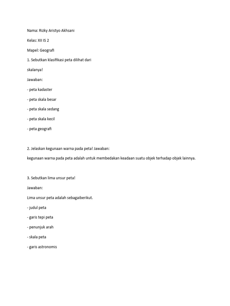 Tugas Soal 5 Essay Beserta Jawaban Rizky Aristyo Akhsani Kelas XII Is 2 | PDF