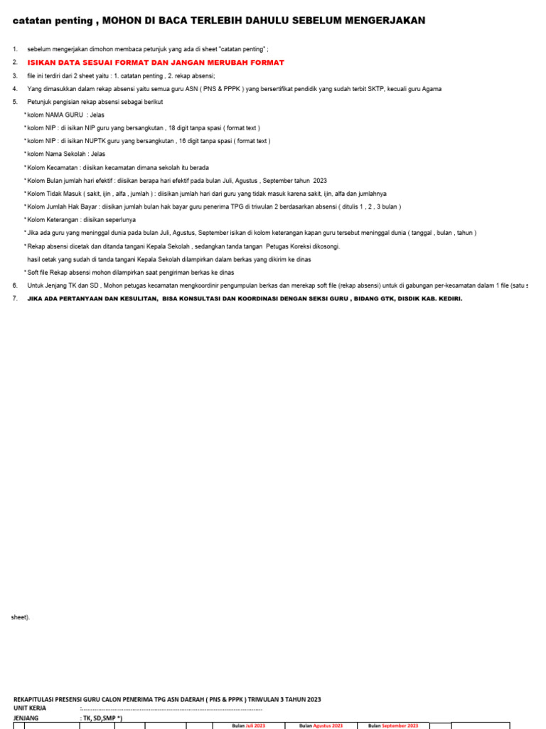 Rekap Koreksi Absensi TPG Asnd Triwulan 3 THN 2023 | PDF