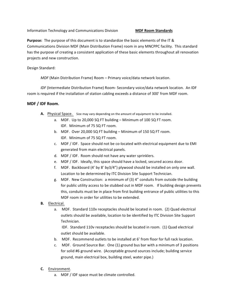 MDF / Idf Room | PDF