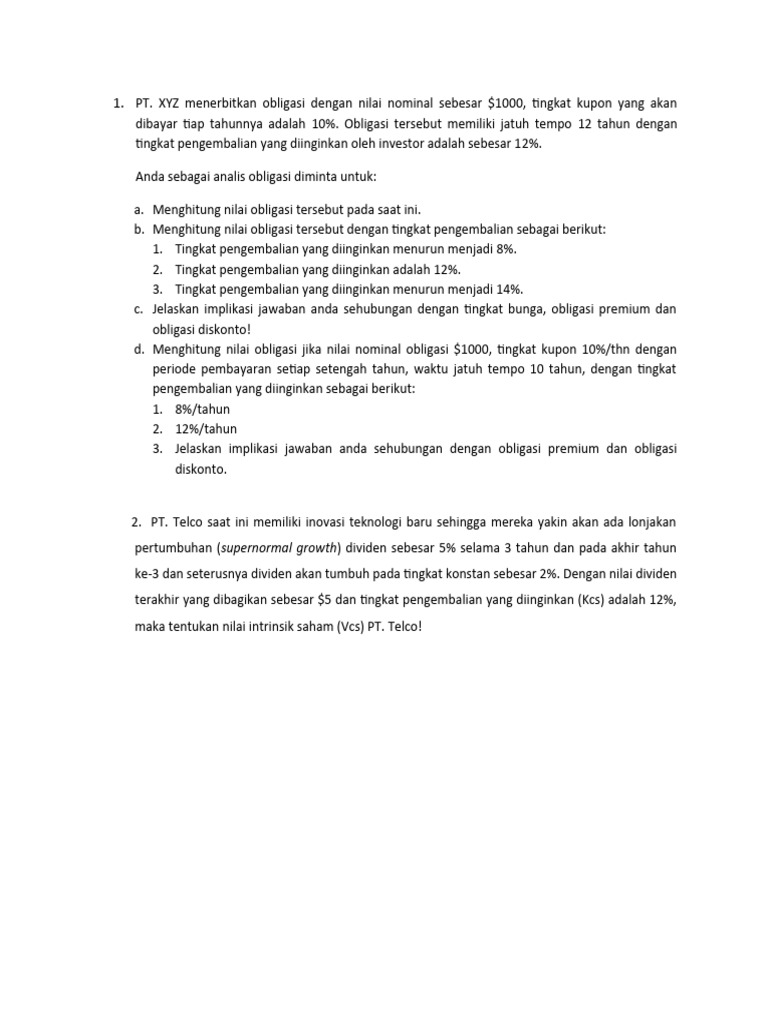 Tugas Saham Dan Obligasi S2 Manajemen PJJ Kel 8 | PDF