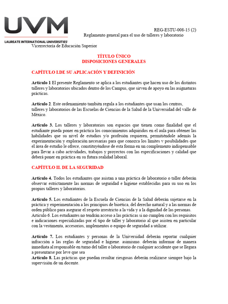 Reglamento Uvm | PDF