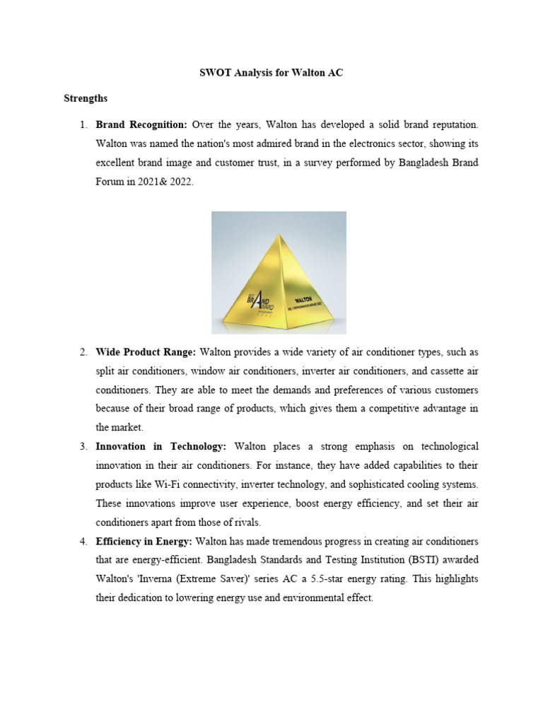SWOT and Recommendation. Walton AC | PDF
