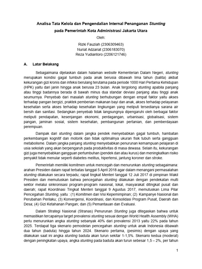 Tugas Adm Pengawasan Kel 2 - Analisa Stunting Jakut-1 | PDF