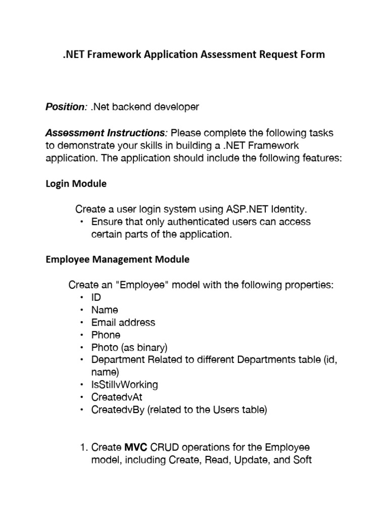NET Framework Application Assessment Request Form | PDF