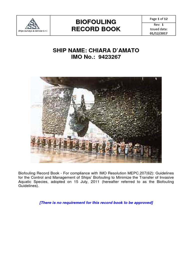 CHI Biofouling Record Book Vers. 2 Rev. 1 | PDF