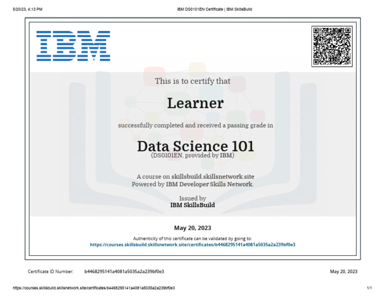 IBM DS0101EN Certificate - IBM SkillsBuild | PDF