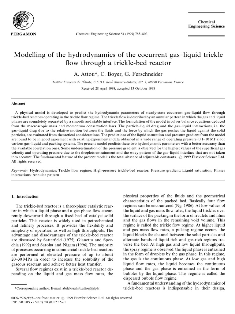 Modelling of The Hydrodynamics of The Cocurrent Gas-Liquid Trickle Flow ...