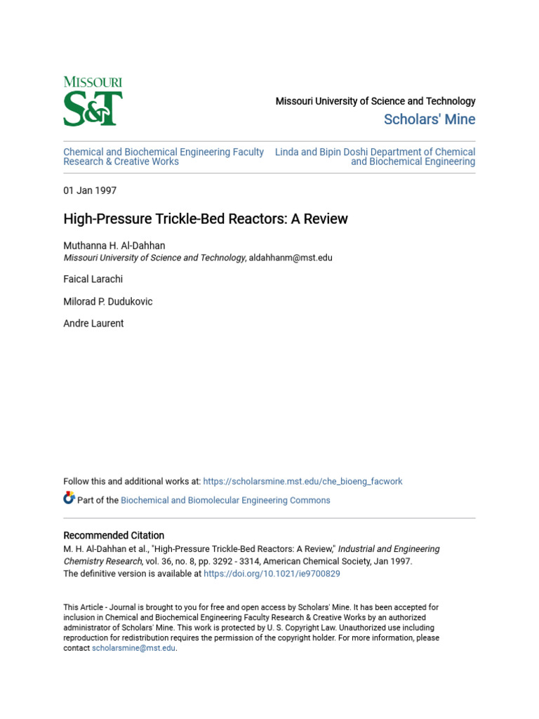 High-Pressure Trickle-Bed Reactors - A Review | PDF