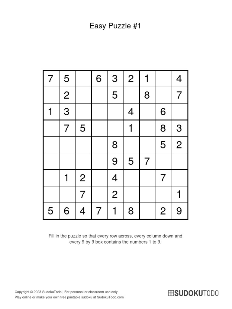 9x9 Easy Sudokutodo | PDF