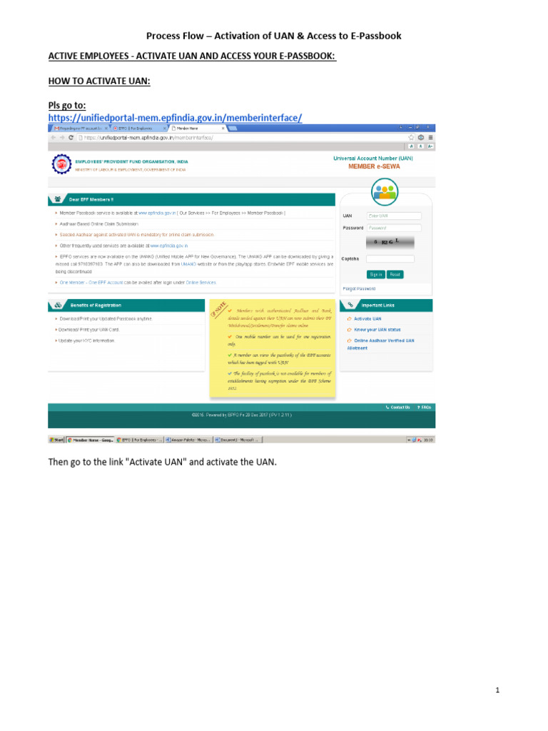 UAN Activation Guide Active Employees | PDF