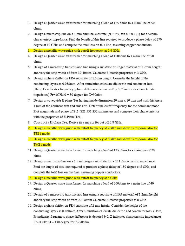 MSC Lab Question | PDF | Waveguide | Transmission Line