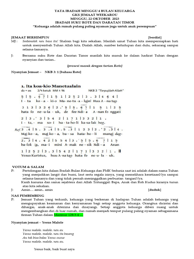 Liturgi MInggu 22-10-2022 Suku Rote Dan Daratan Timor | PDF