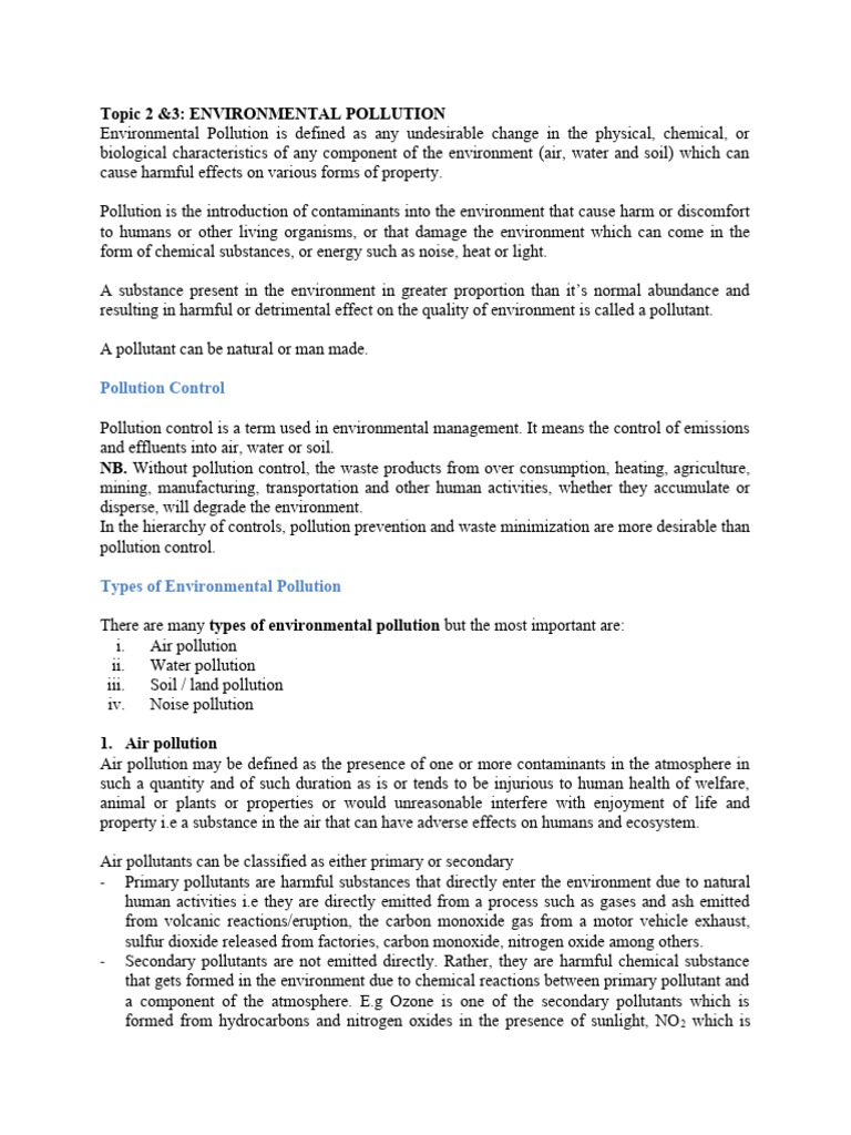 Topic 2 & 3 Environmental Pollution | PDF | Atmosphere Of Earth | Soil