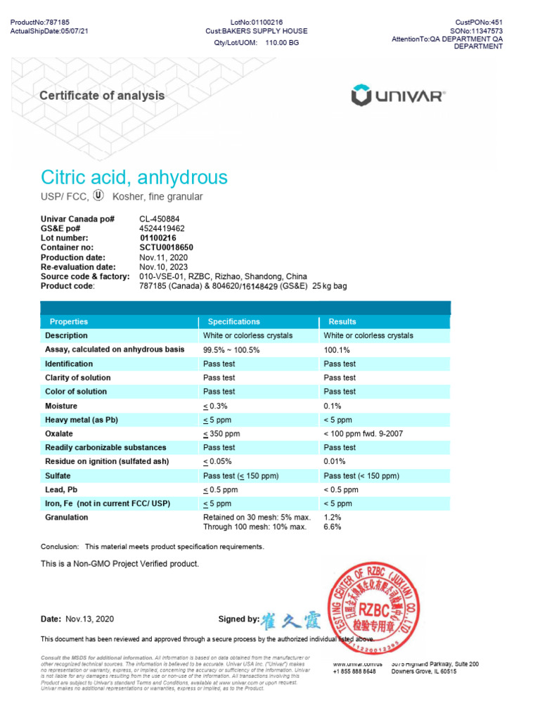 CitricAcid2021 RZBC No GMO | PDF