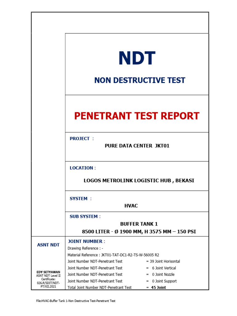 NDT Penetrant Test Report | PDF