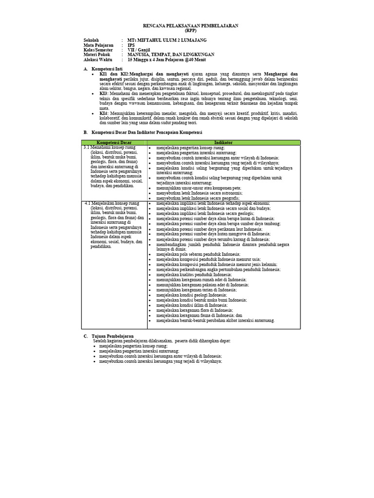 RPP Ips Kelas 789 | PDF