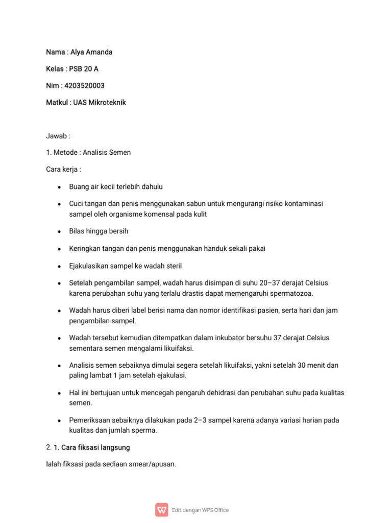 Alya Amanda (4203520003) - Jawaban UAS - Mikrobiologi - PSB 20 A | PDF