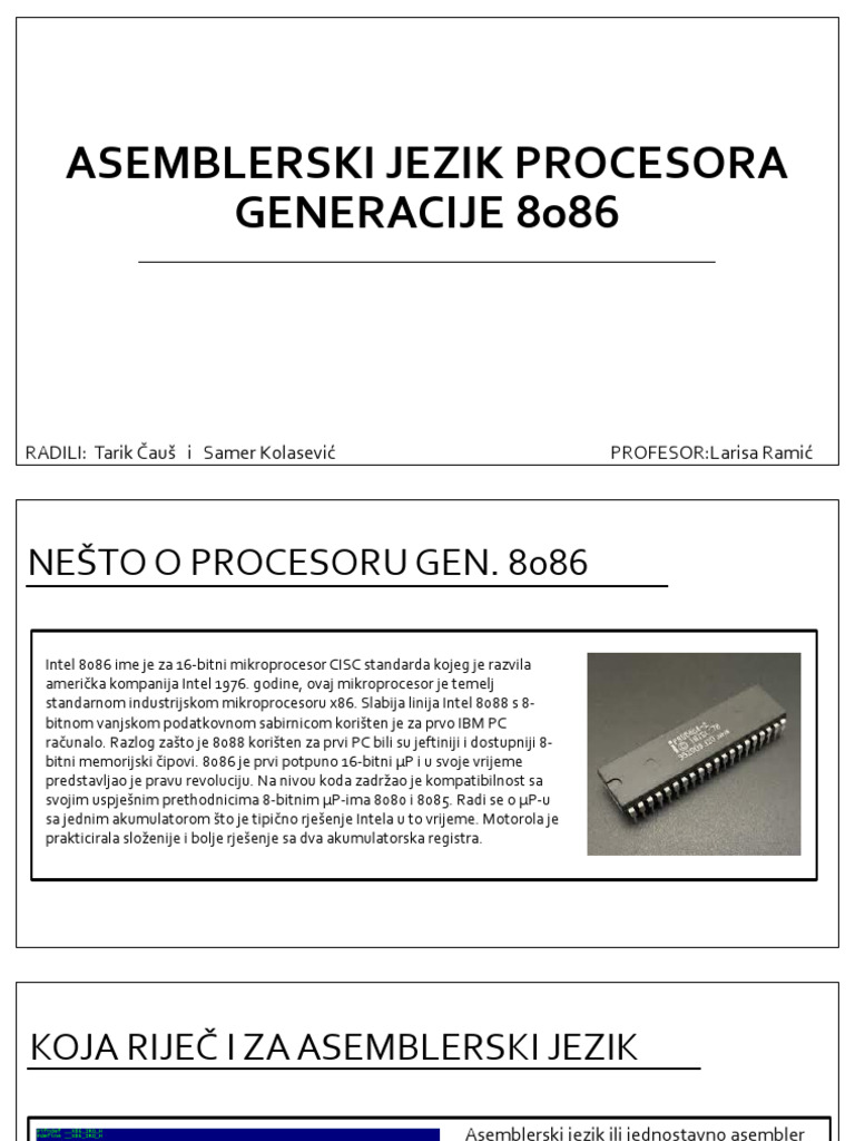 Asemblerski Jezik Procesora Generacije 8086 | PDF