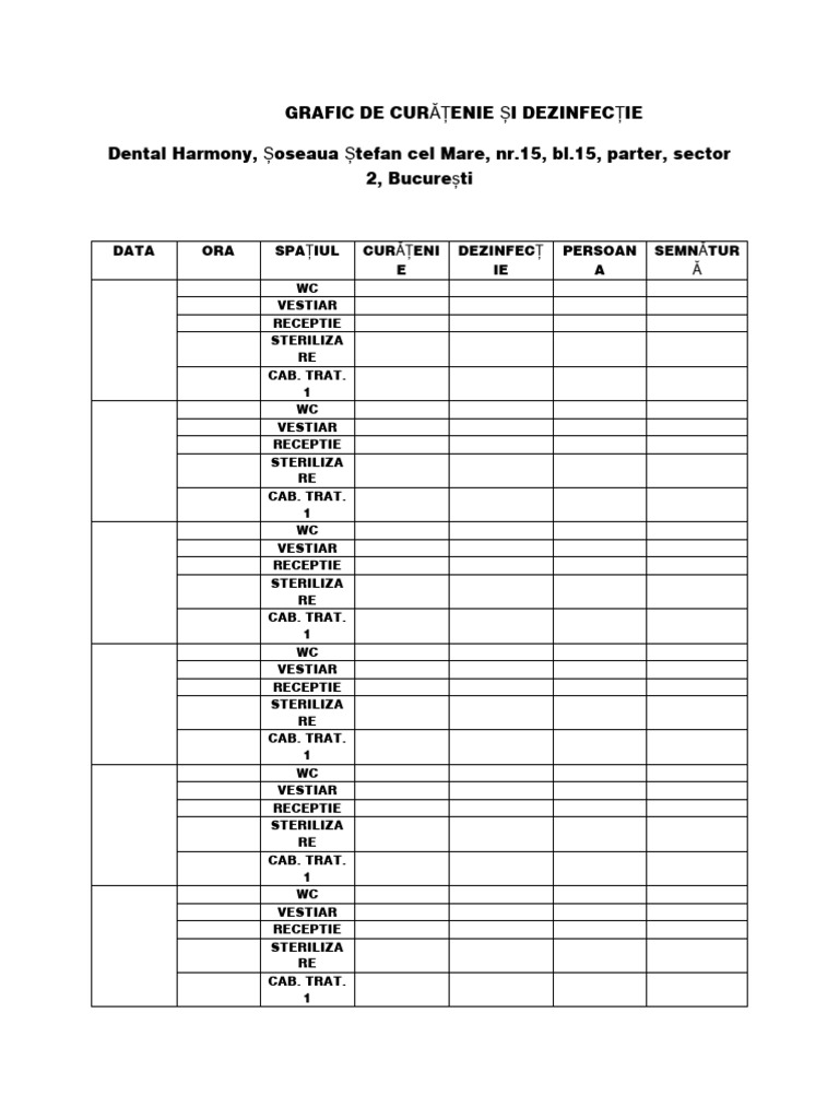Grafic de Curatenie Si Dezinfectie | PDF