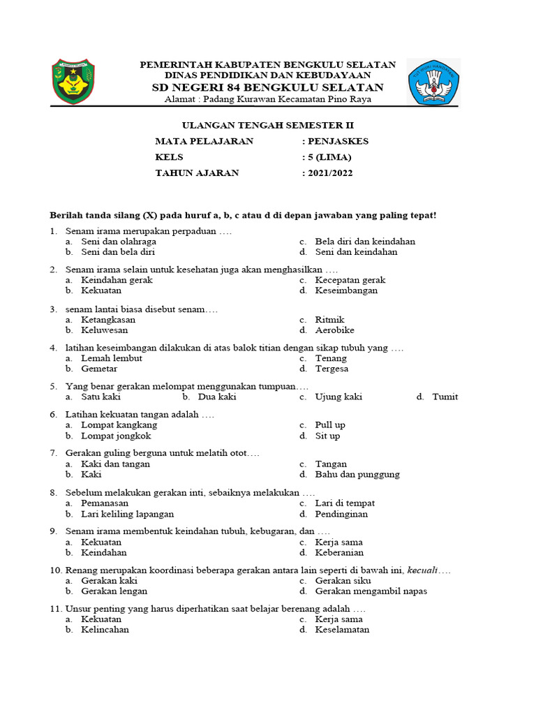 SOAL PENJAS Kela 5 Dan 6 | PDF