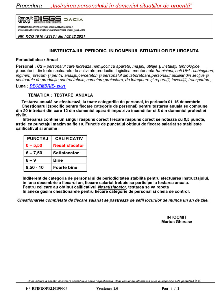TESTARE Instructaj SU 2021 - C2 - Cristian Stoica | PDF
