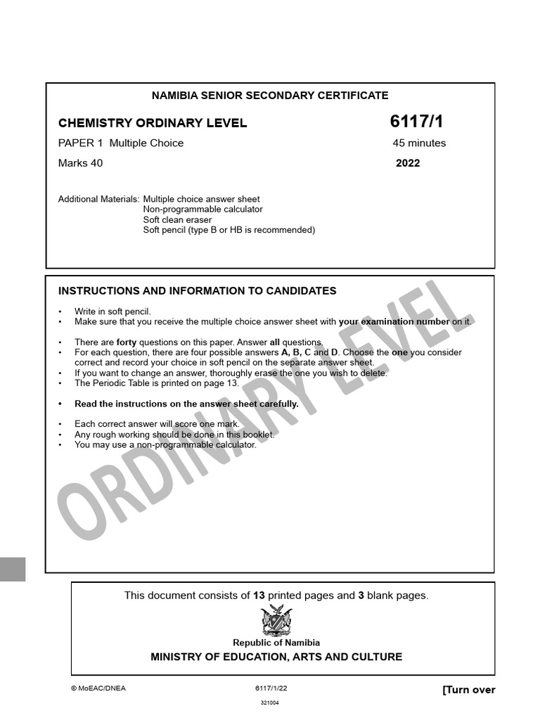 Ordinary - Chemistry Paper 1 6117-1 - First Proof 24.05.2022 | PDF