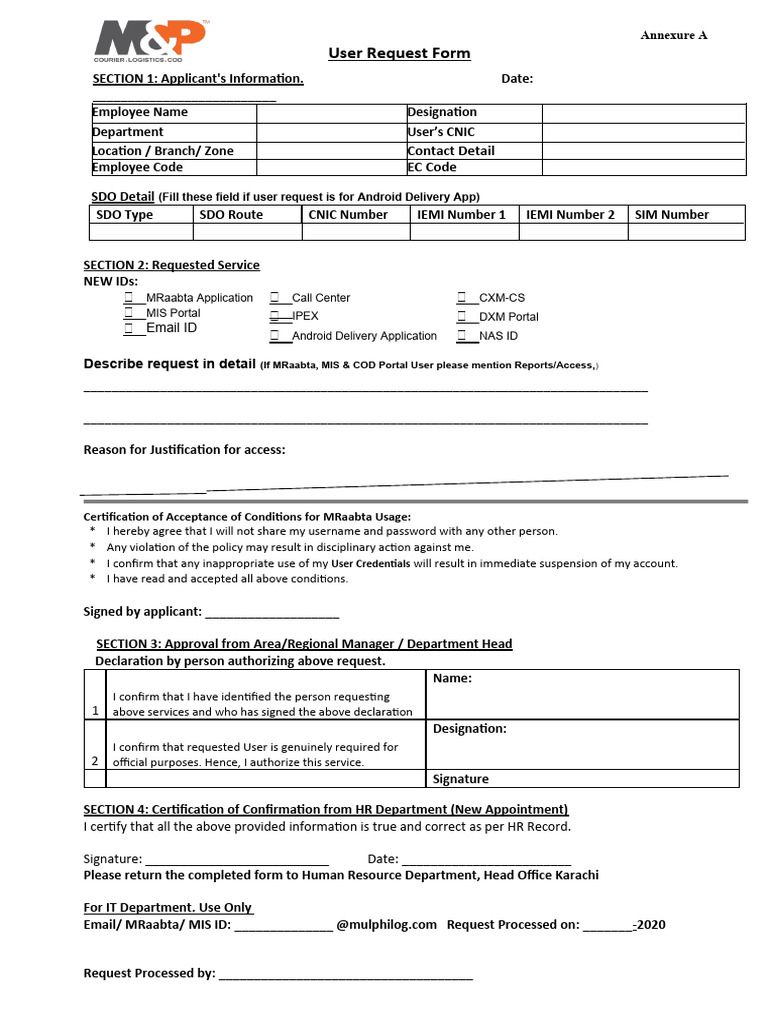 User Request Form | PDF