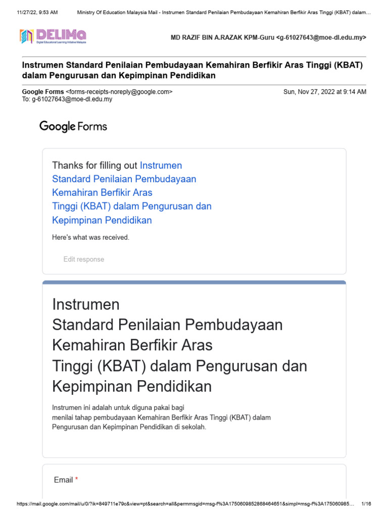 Instrumen Kepimpian Dan Pengurusan KBAT | PDF
