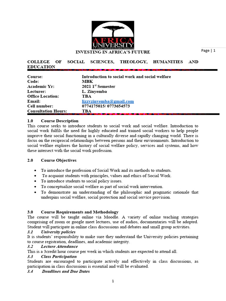 Introduction to Social Work Course Syllabus | PDF | Social Work | Welfare