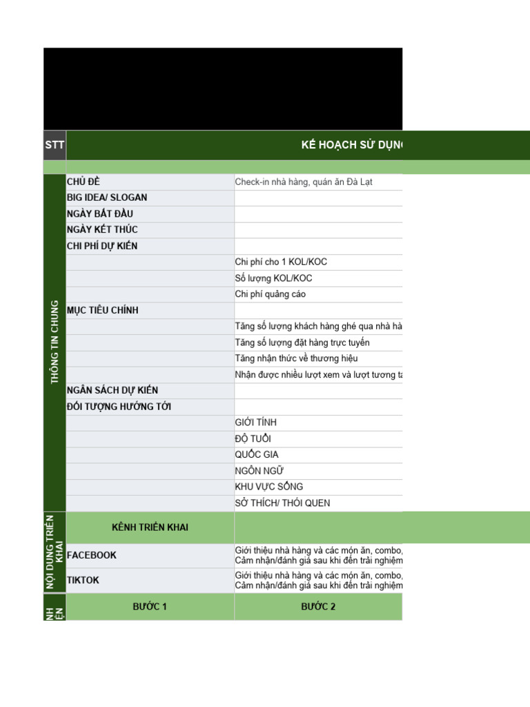 Kế Hoạch Truyền Thông Bằng KOL - KOC Cho Nhà Hàng | PDF
