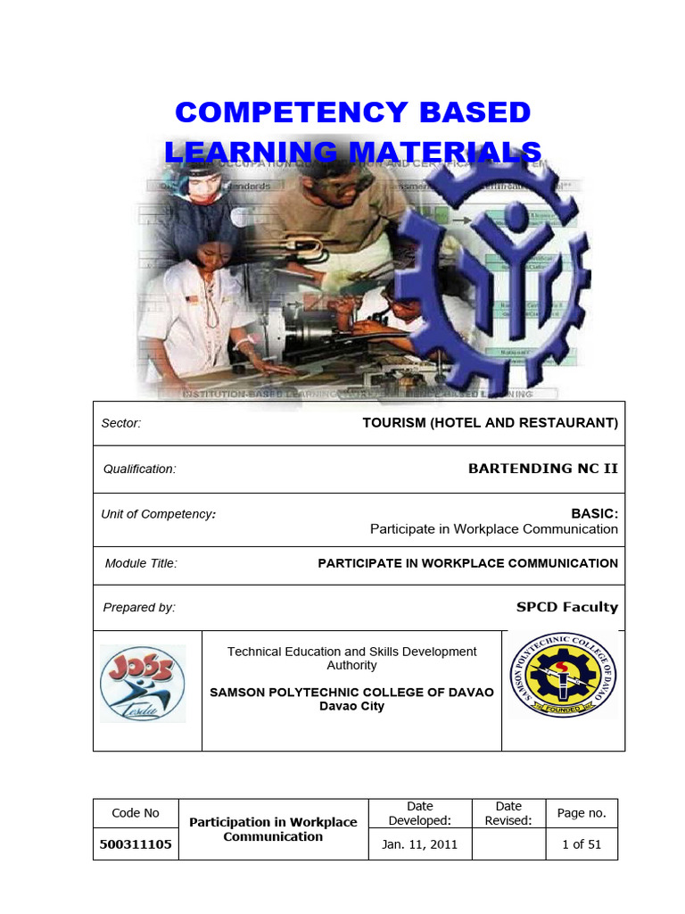 1 BASIC COMPETENCY Participate in Workplace Communication | PDF | Communication | Nonverbal ...