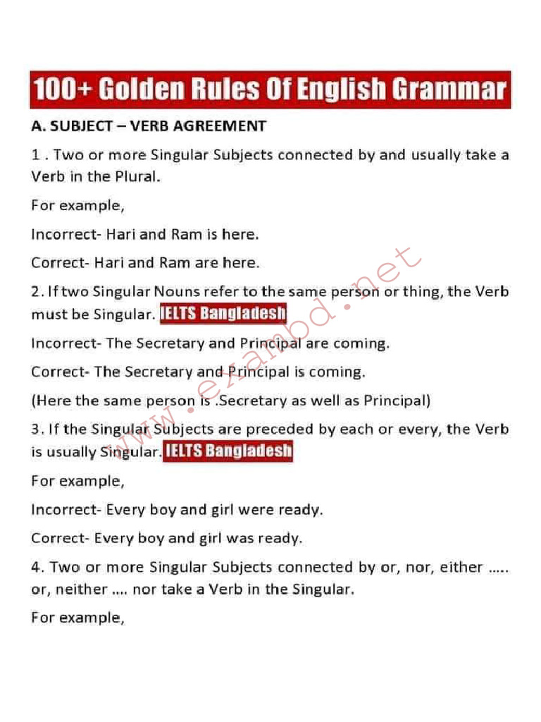 100+ Golden Rules of English Grammar | PDF