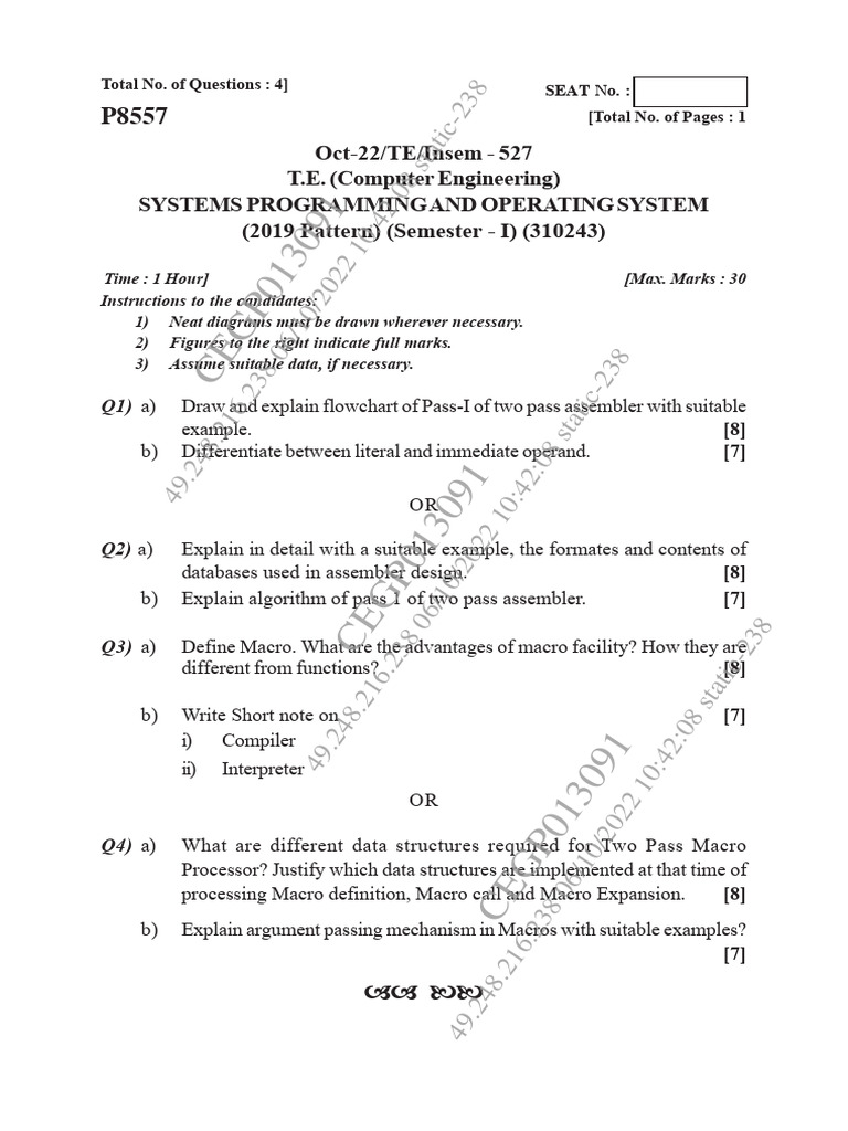 SPOS Insem Question Paper | PDF