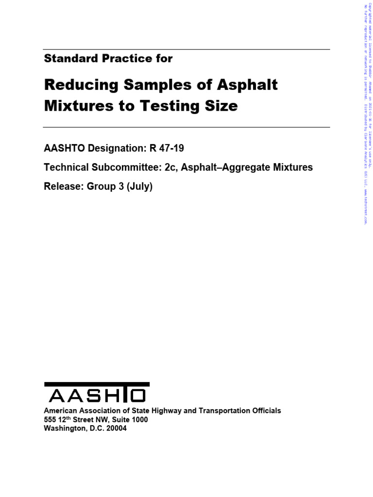 AASHTO R 47 2019 Sample Reducing For Asphalt Mixtures | PDF