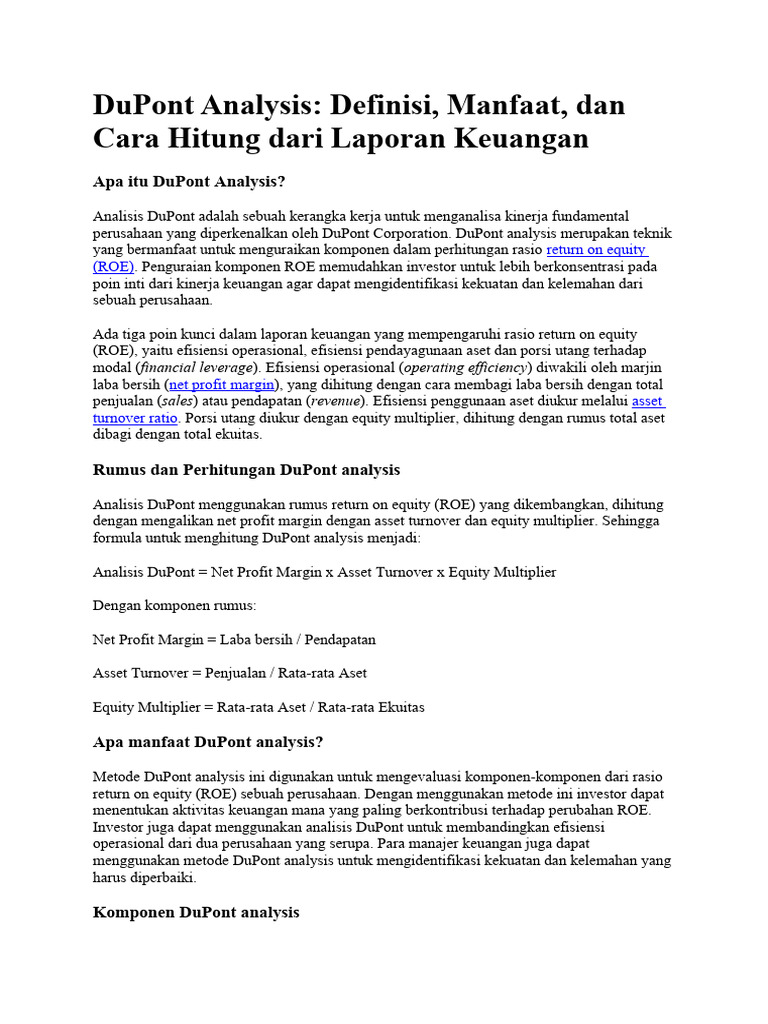 DuPont Analysis | PDF