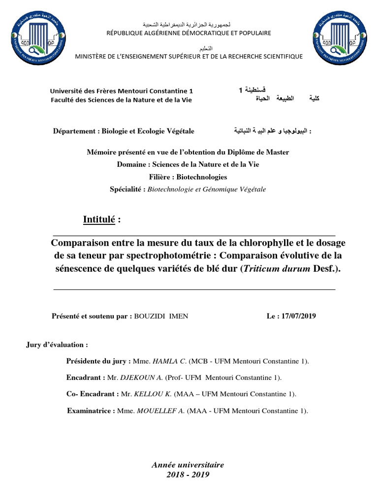 Université des Frères Mentouri Constantine 1 Faculté des Sciences de la ...