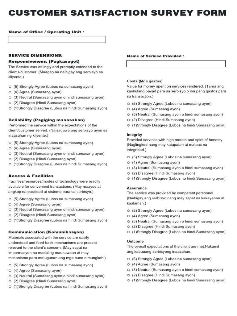 Customer Satisfaction Survey Form | PDF