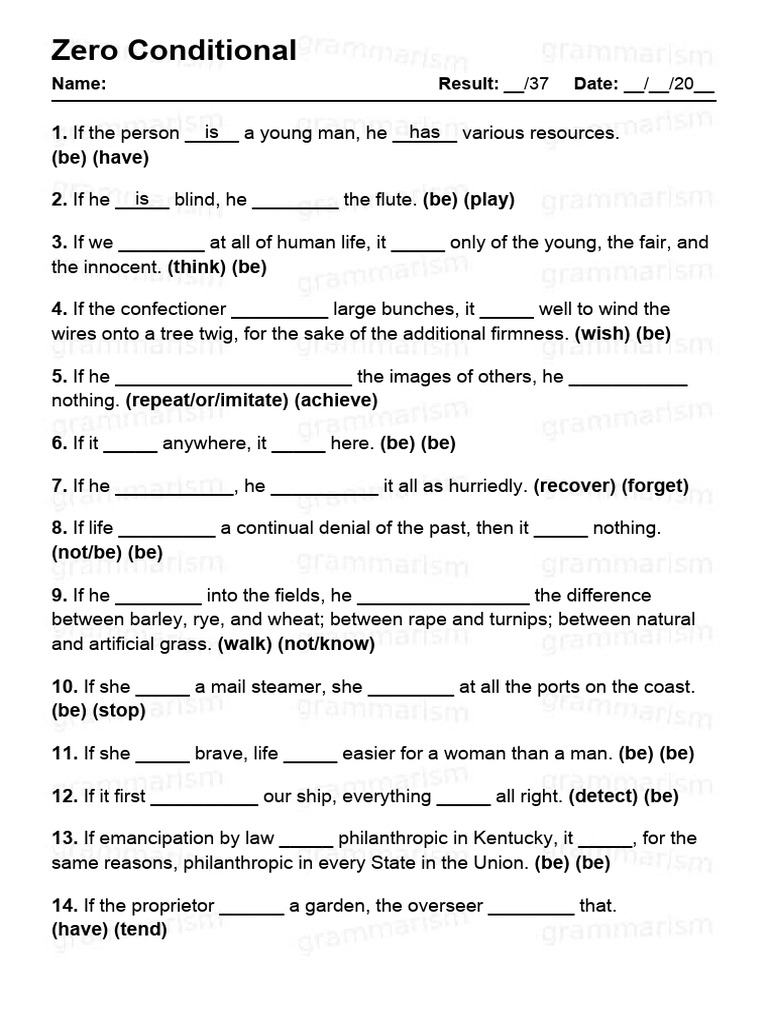 Grammarism Zero Conditional Test 1 1415165 | PDF