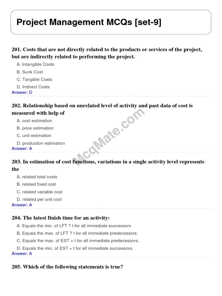 Project Management Set 9 Pdf